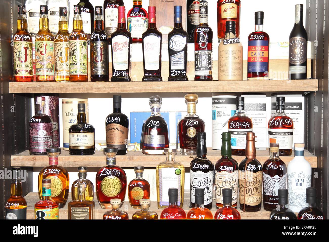 Selection of Rum Bottles in shop, St. Ives, Cornwall, England, UK, 2024 ...