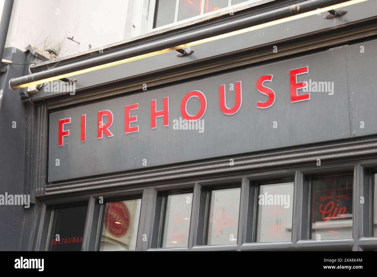 Firehouse restaurant sign, Fore Street, St. Ives, Cornwall, England, UK ...