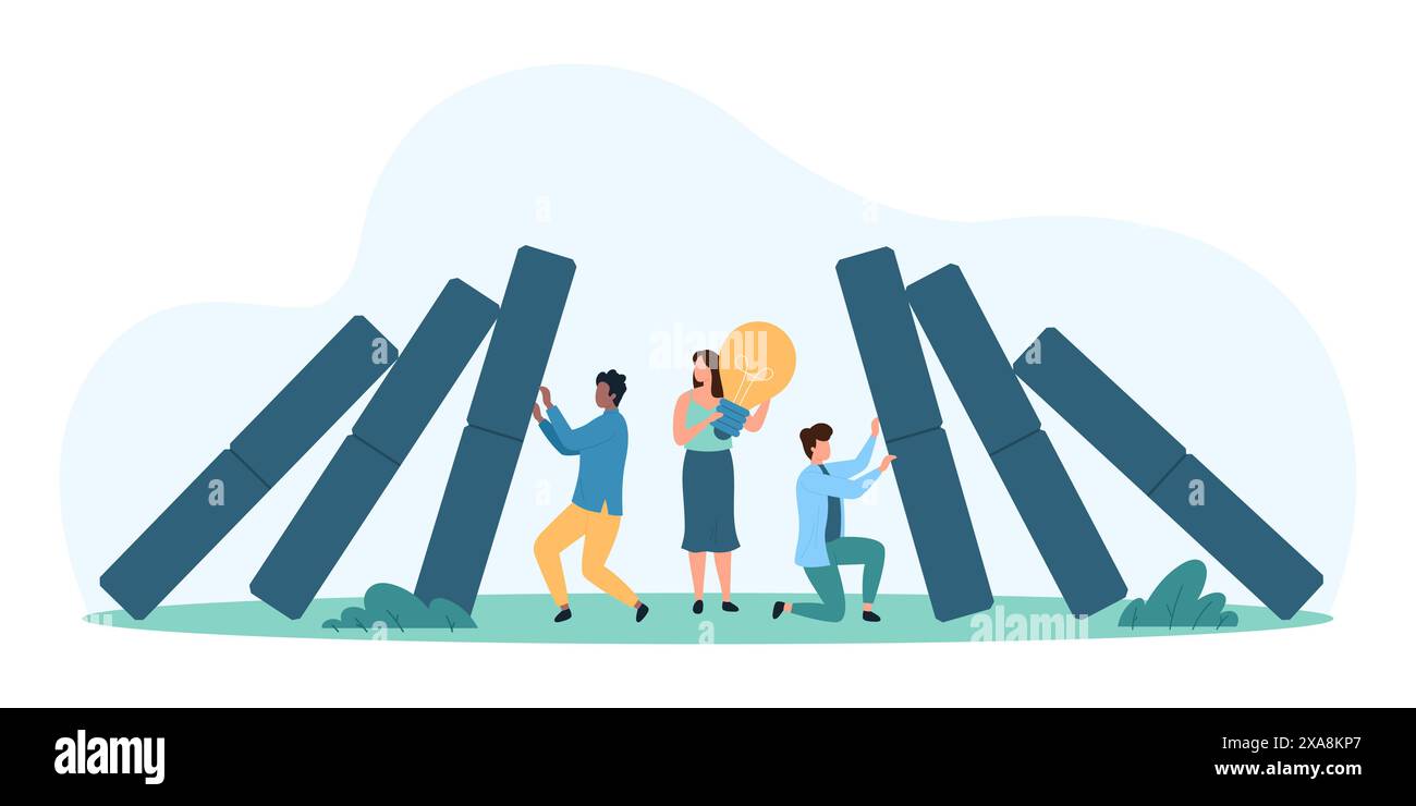 Proactive crisis management, success solution. Tiny people holding ...