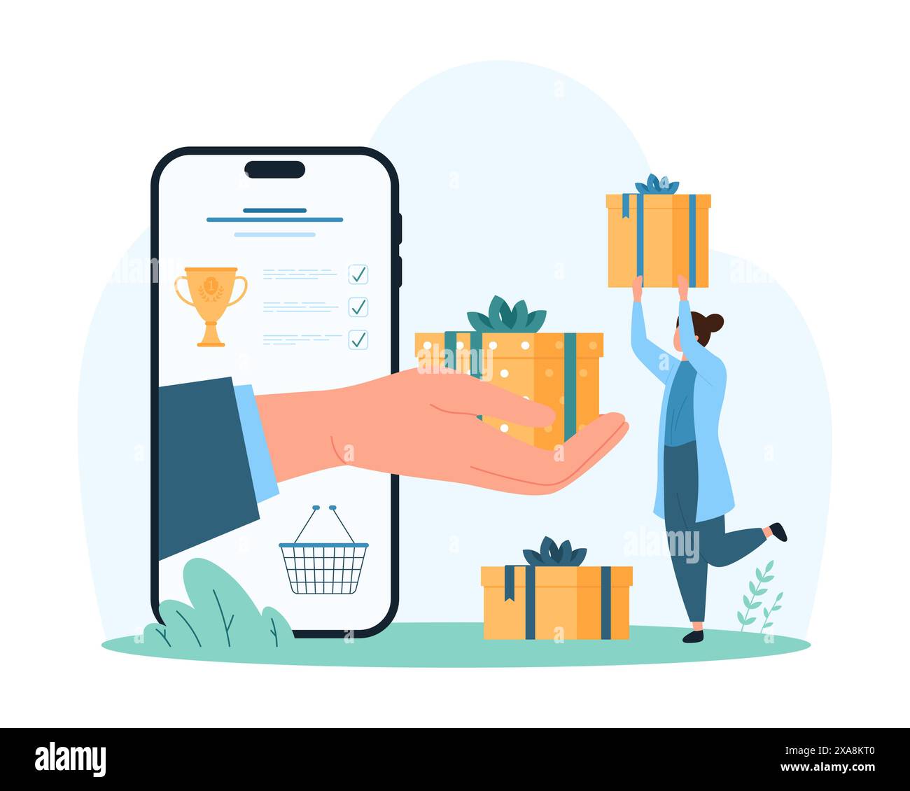 Woman hold present reward Stock Vector Images - Alamy