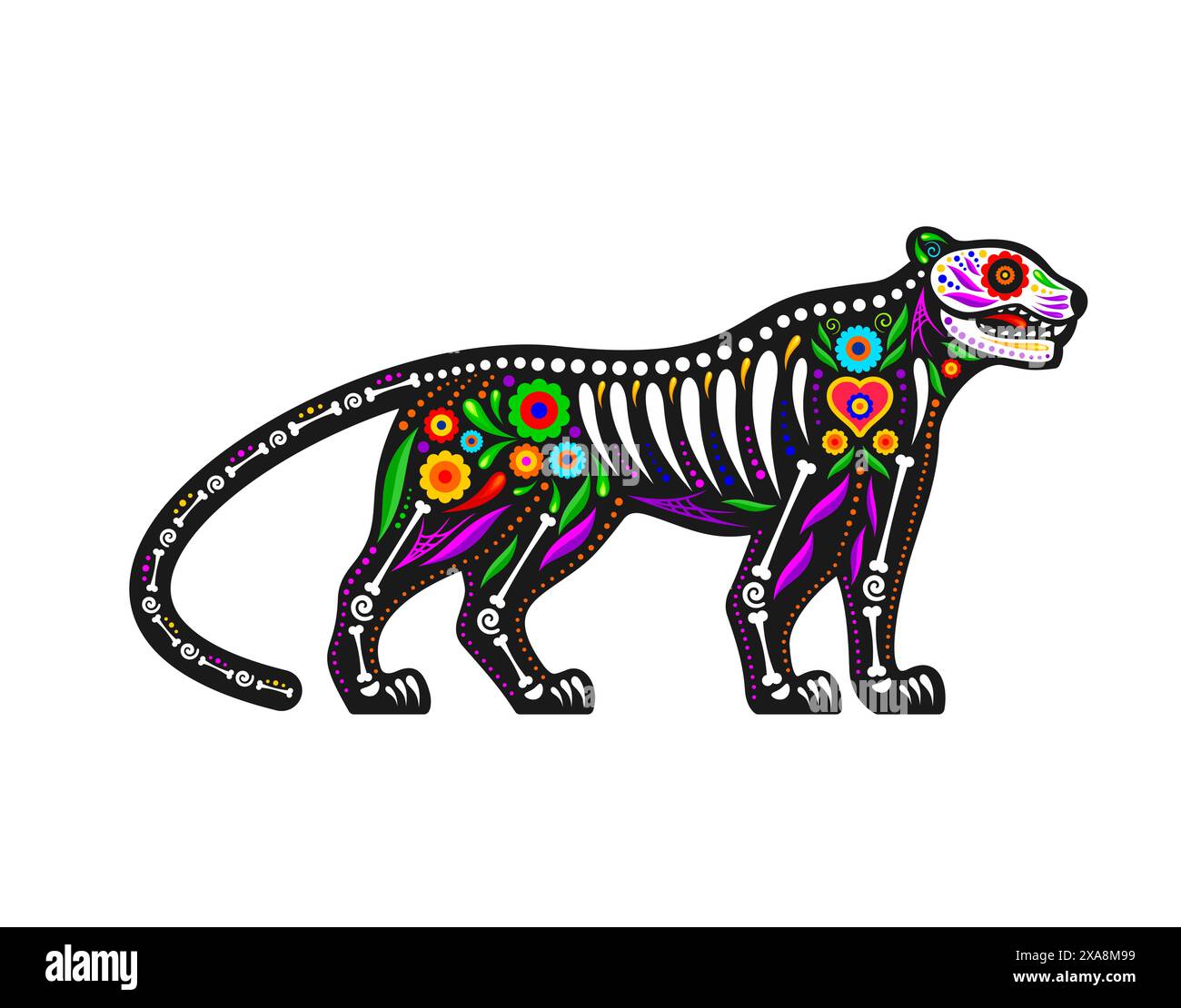 Mexican day of the dead jaguar animal sugar skull tattoo. Isolated ...
