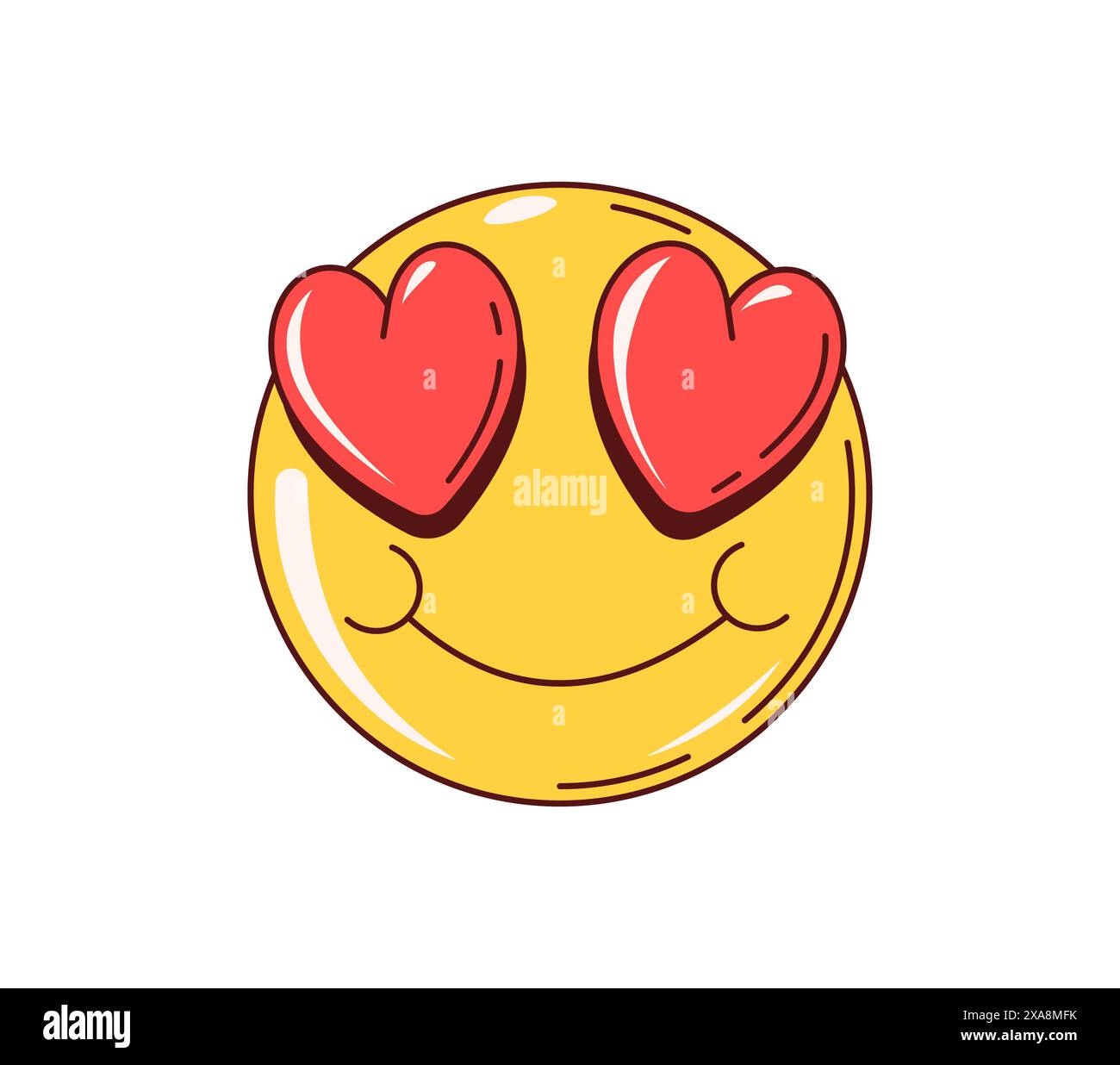 Retro y2k groovy love emoji with red heart-shaped eyes. Isolated ...