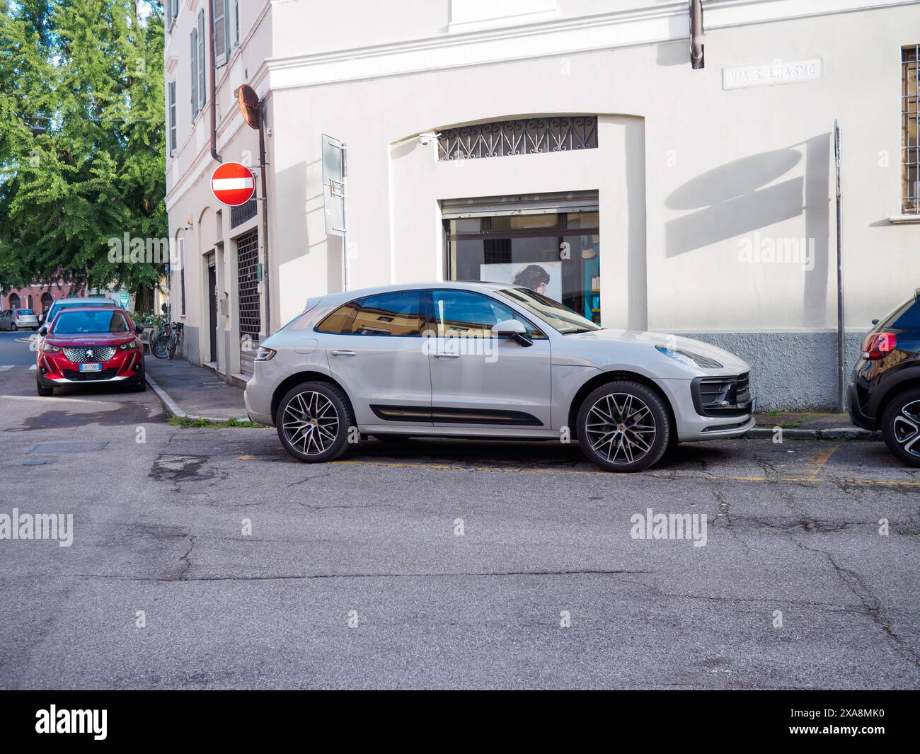 Cremona, Italy - May 27th 2024 Porsche Macan matte grey suv is parked ...