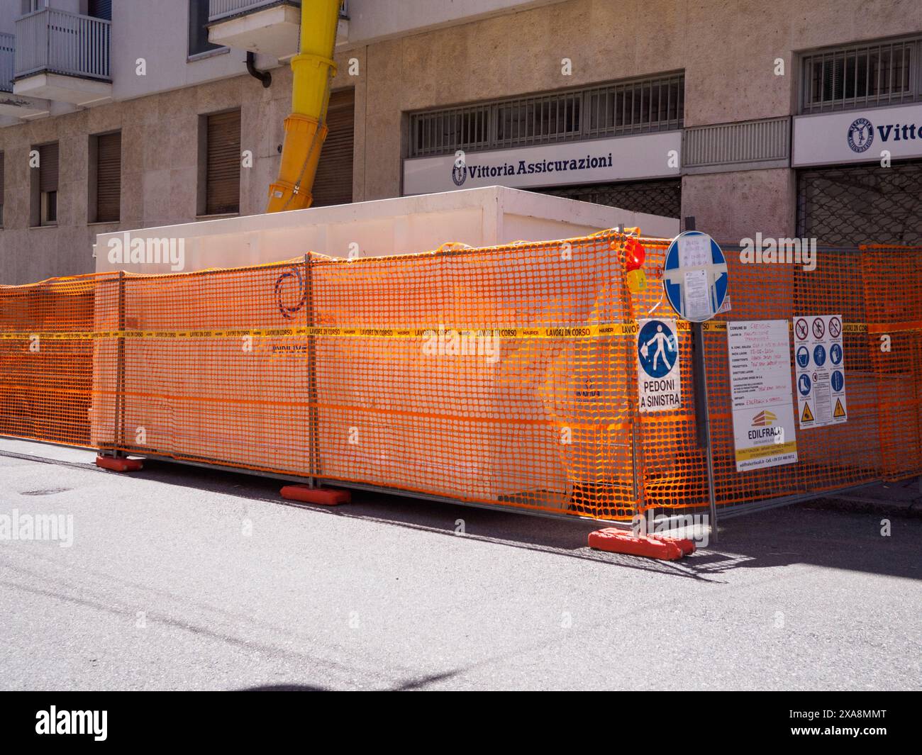 Cremona, Italy - May 27th 2024 Construction site, secured with orange ...
