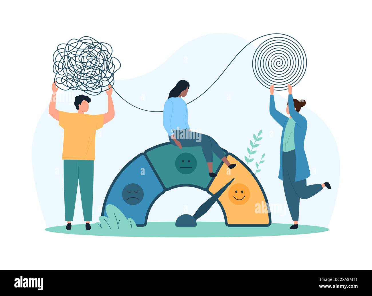 Mental health problem, psychotherapy for patient with stress. Tiny ...