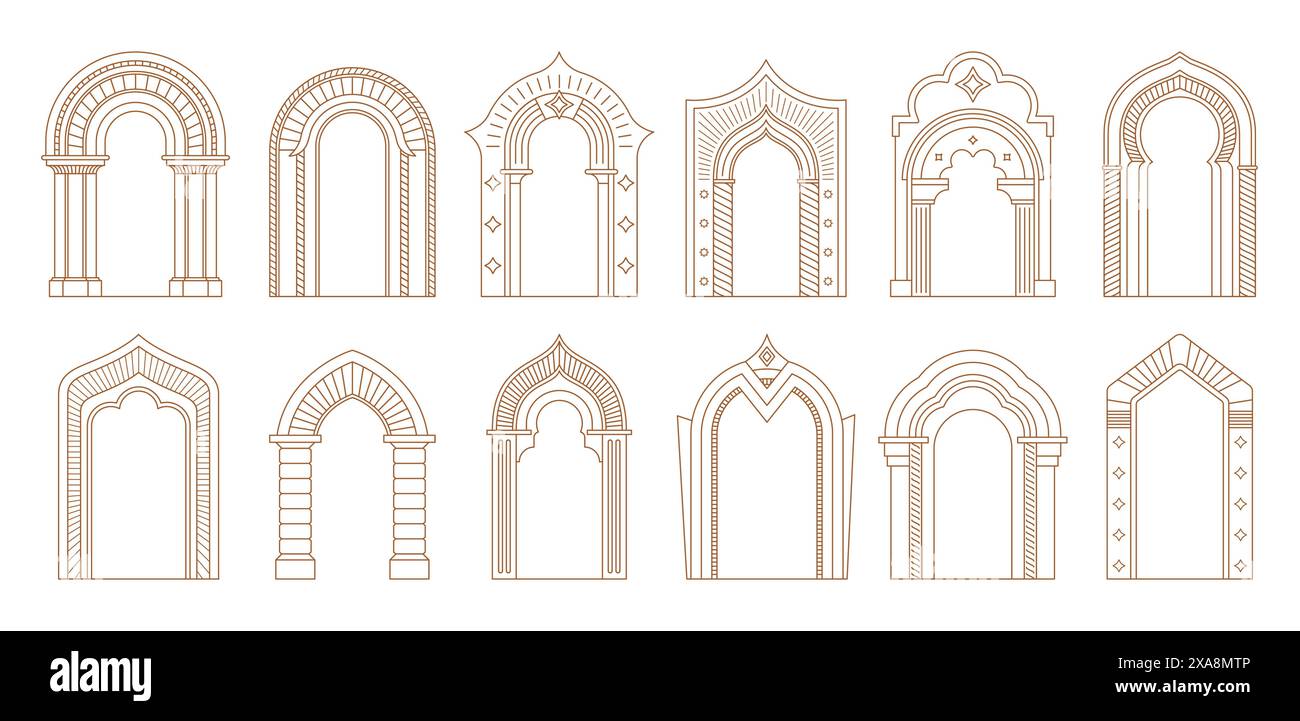 Arch door frames and entrance doorways or gateway in architectural ...