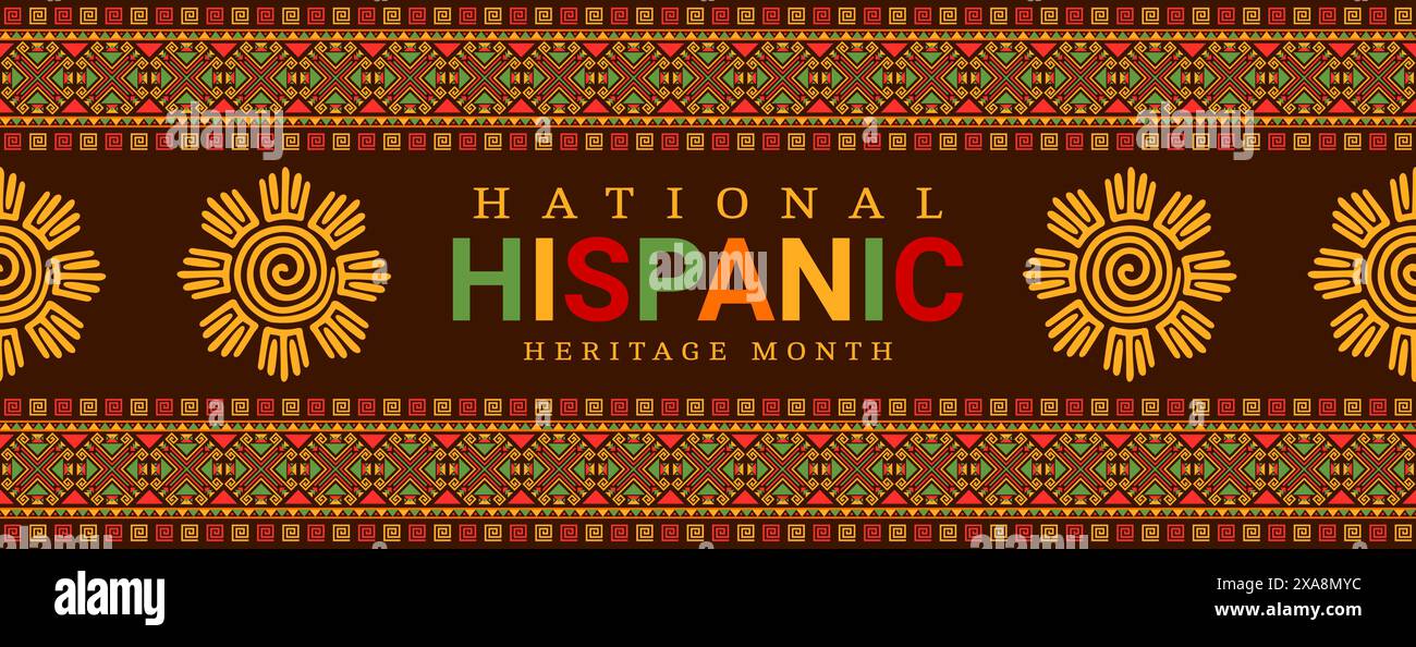 National Hispanic heritage month banner with sun Aztec totem, vector ...