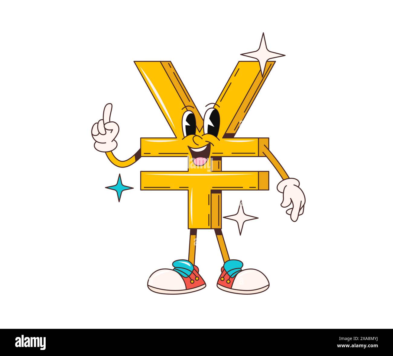 Cartoon retro groovy yen character. Isolated vector golden symbol ...