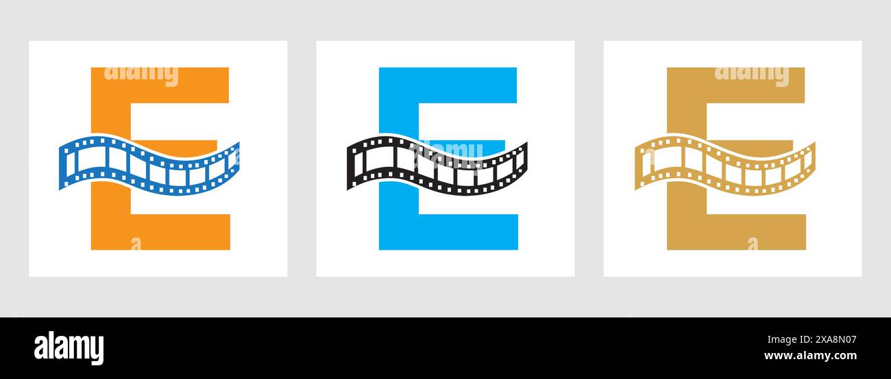 Letter E with Films Roll Symbol. Strip Film Logo For Movie Sign and ...