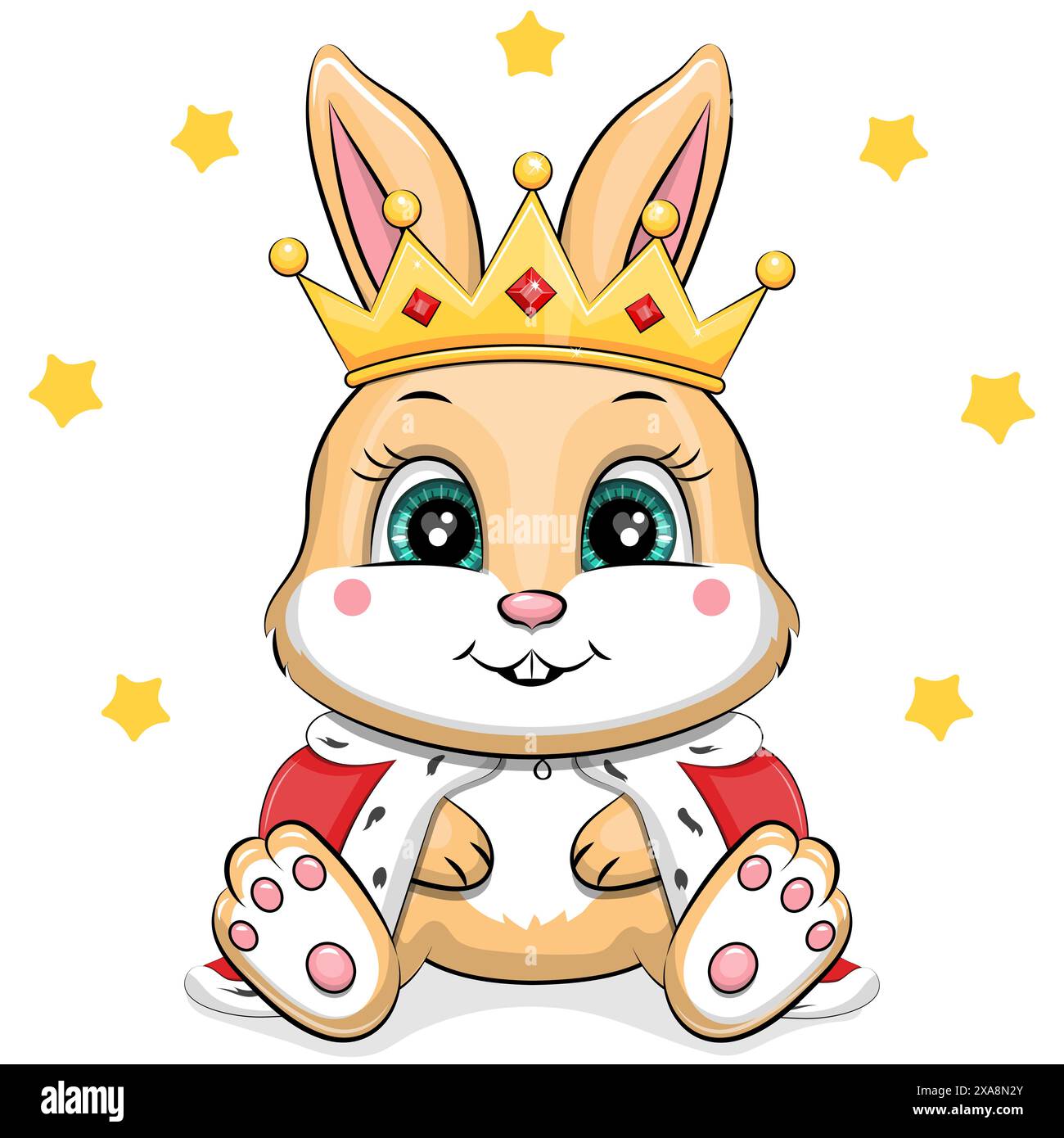 Cute cartoon bunny king with crown and royal robe. Vector illustration ...