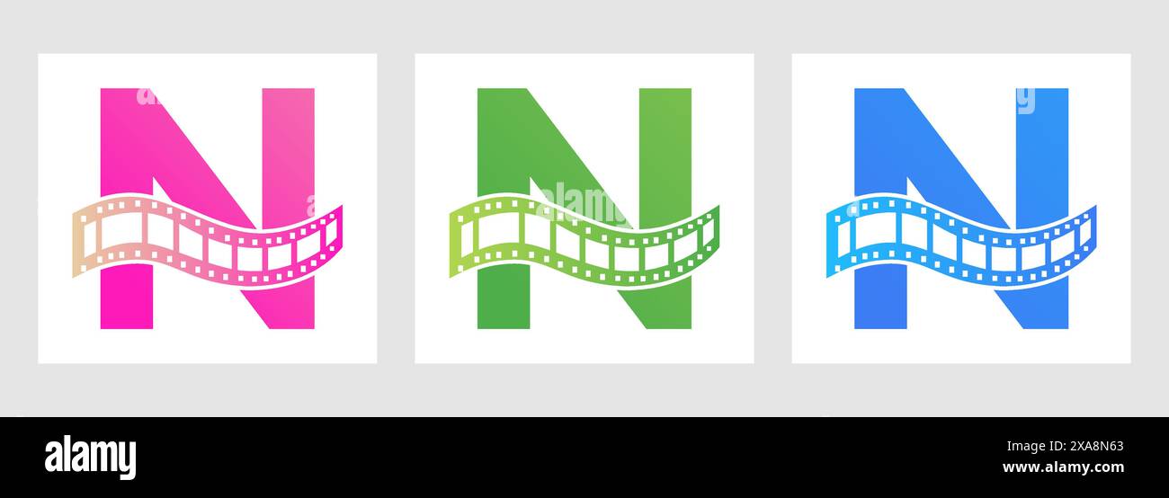 Letter N with Films Roll Symbol. Strip Film Logo For Movie Sign and ...