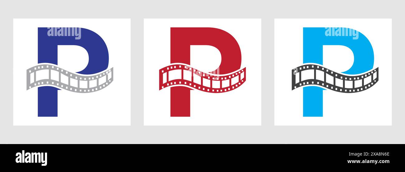 Letter P with Films Roll Symbol. Strip Film Logo For Movie Sign and ...