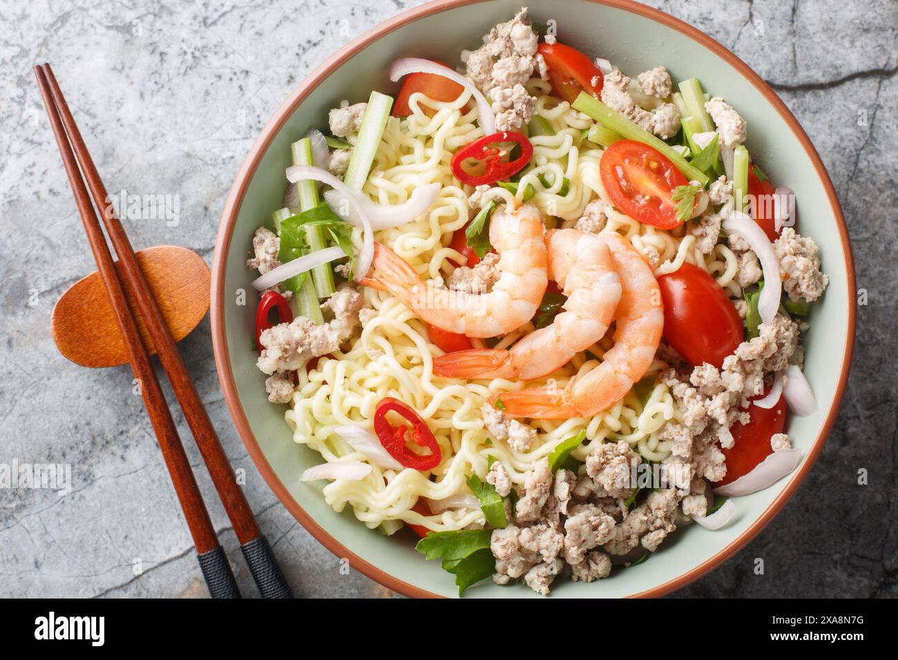 Yum Mama Instant Ramen Noodle Salad with meat, shrimp and vegetables ...