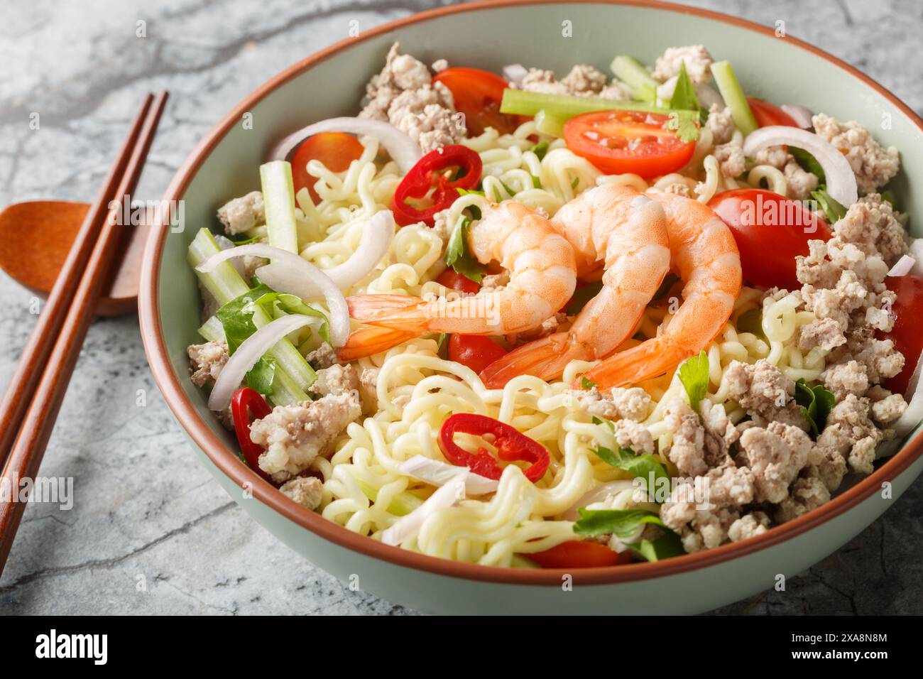 Yum Mama Instant Ramen Noodle Salad with meat, shrimp and vegetables ...