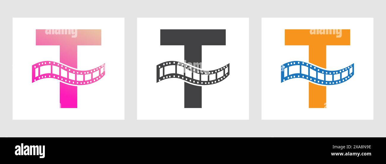 Letter T with Films Roll Symbol. Strip Film Logo For Movie Sign and ...