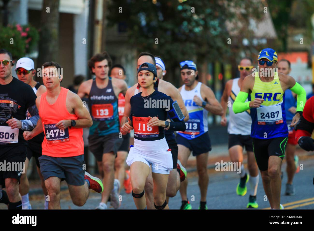 Babylon, New York, USA - 22 October 2023: Many runners running a half ...
