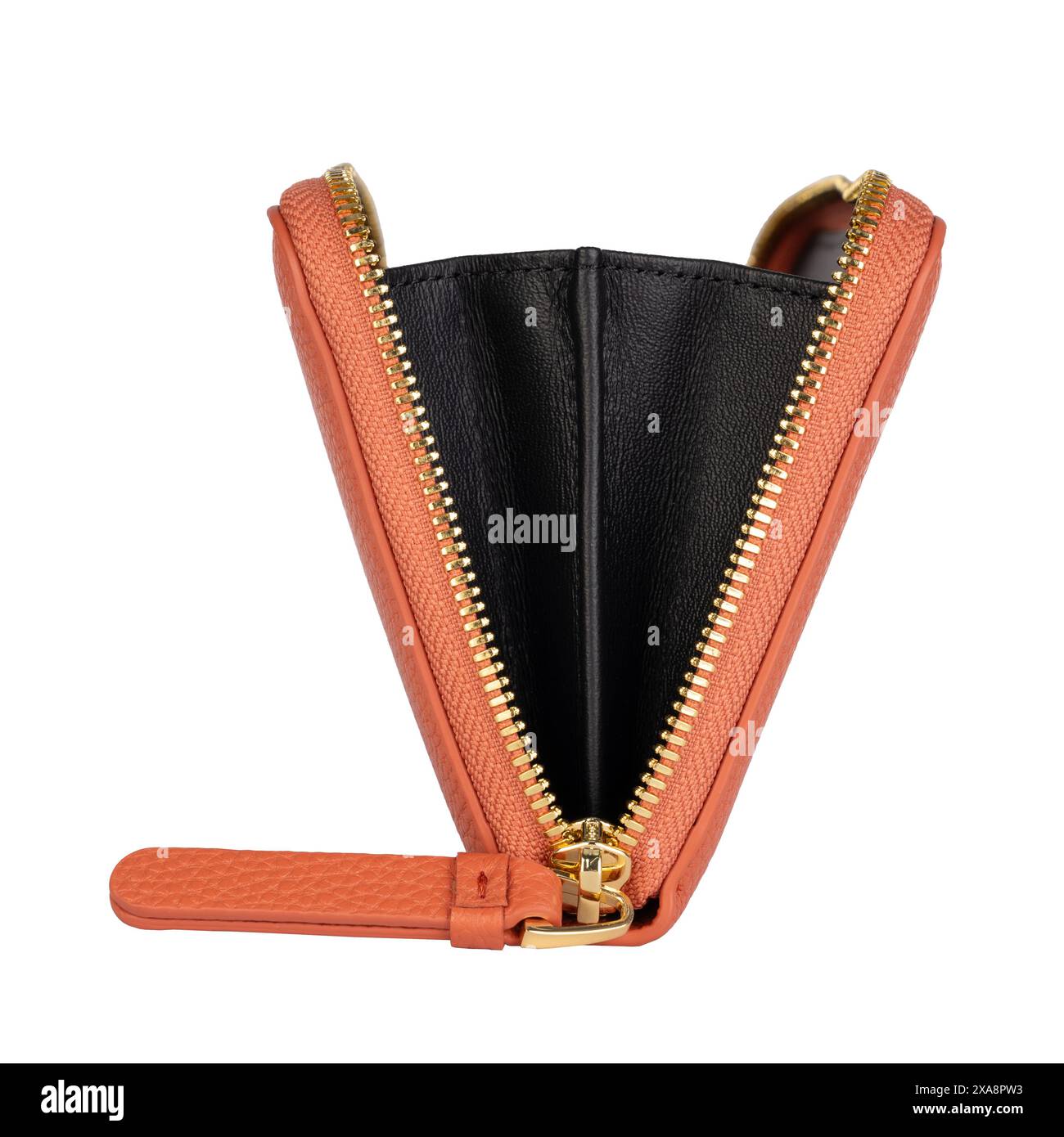 Open Orange Leather Wallet, Isolated Stock Photo - Alamy