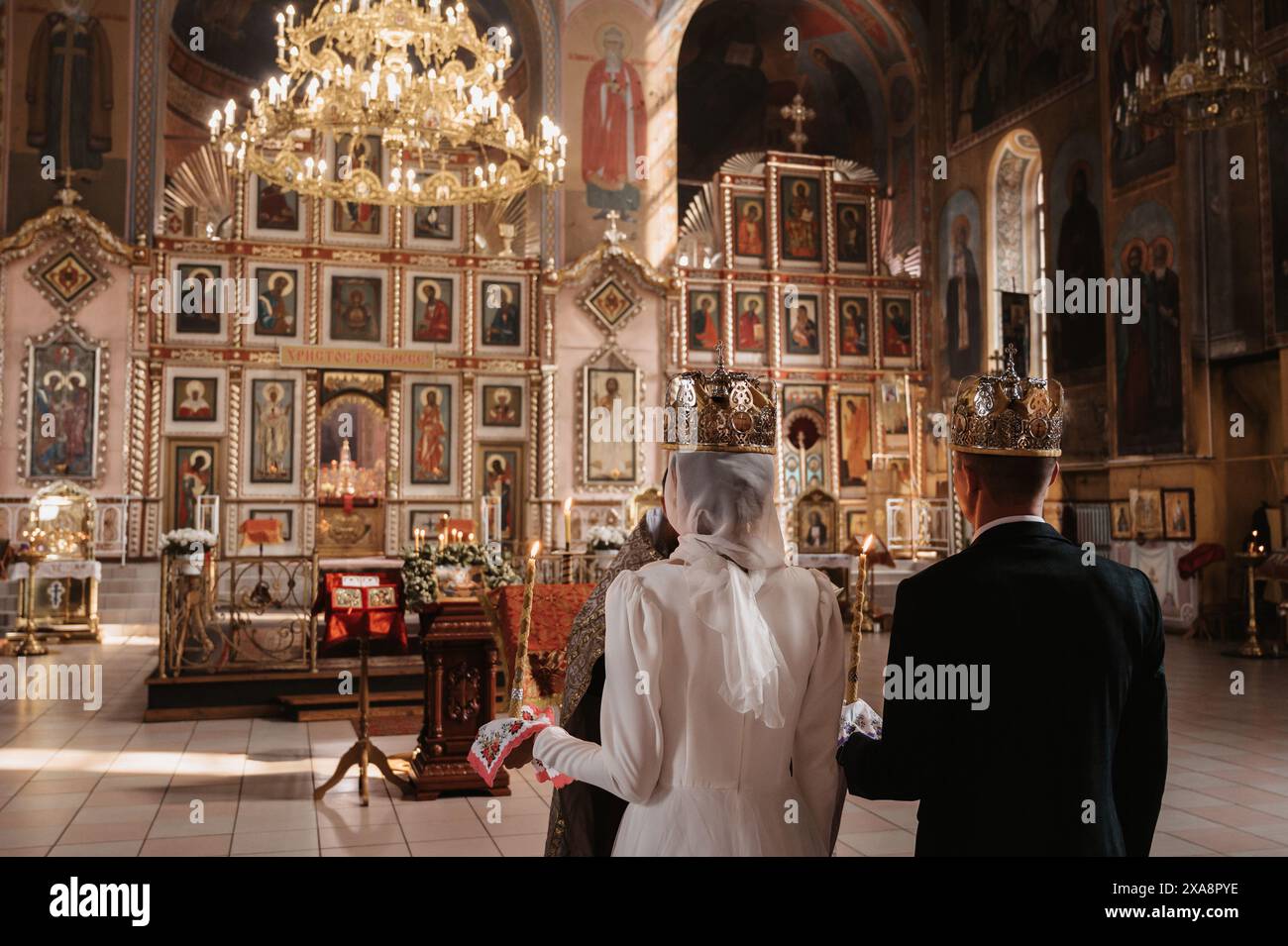 CHURCH OF THE RESURRECTION, VICHUGA, RUSSIA - MAY 08, 2022: Bride and ...