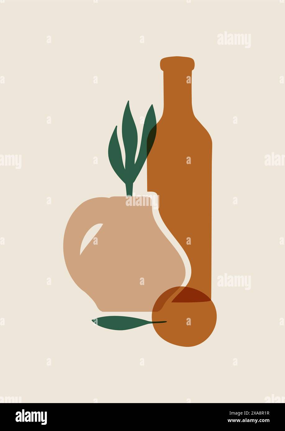 Aesthetic minimalist poster with leaf in vase. Interior design ...