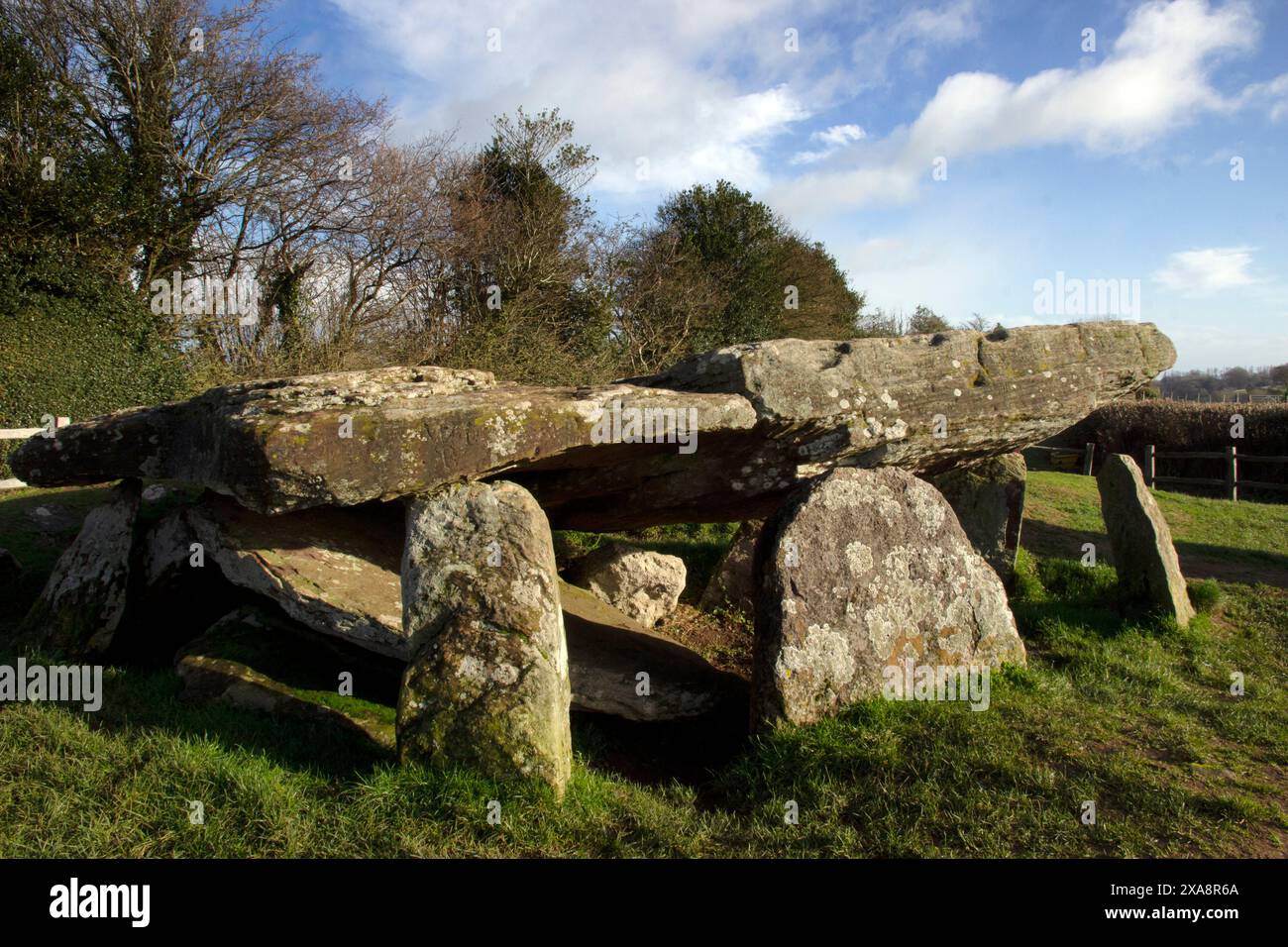 Arthur’s Stone, a Neolithic burial chamber of large stone slabs near ...