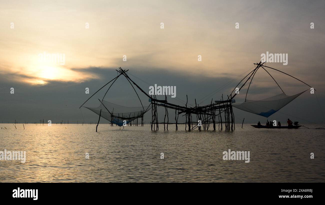 The traditional fishing nets on Thale Luang. Phatthalung. Thailand ...