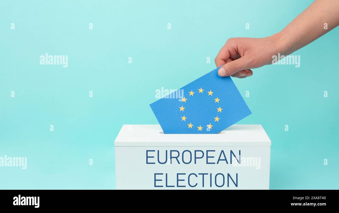 EU election, ballot box, european union flag, blue and yellow stars ...