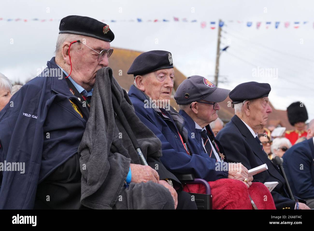 D-Day veterans Richard Aldred, 99 (left) Stan Ford, 98 (second left) and Henry Rice, 98 (right ...