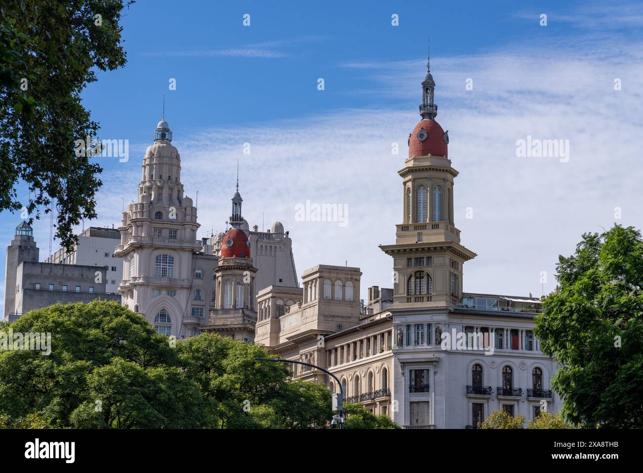 The twin cupolas of the Inmobiliaria Building, center, with the tower ...