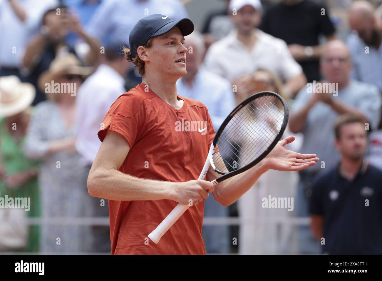 Jannik Sinner of Italy celebrates winning his quarter-final against ...
