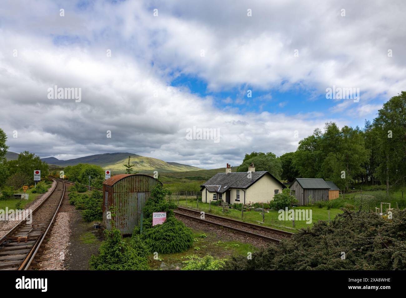 RANNOCH STATION, SCOTTISH HIGHLANDS, SCOTLAND, UK, MAY 25. Remotest ...