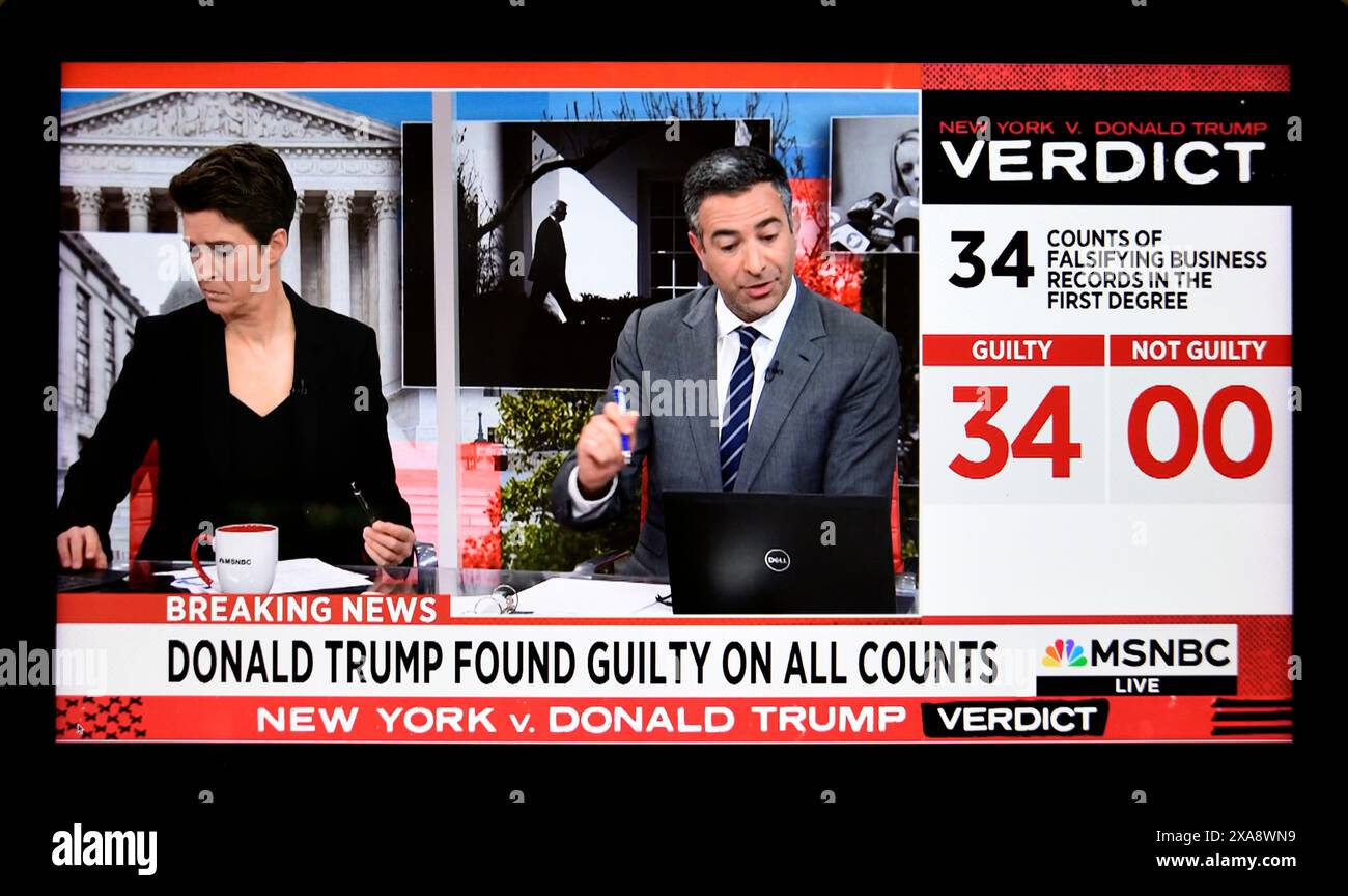 A screenshot of an MSNBC TV breaking news broadcast of Rachel Maddow ...
