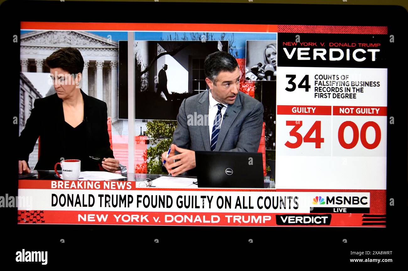 A screenshot of an MSNBC TV breaking news broadcast of Rachel Maddow ...