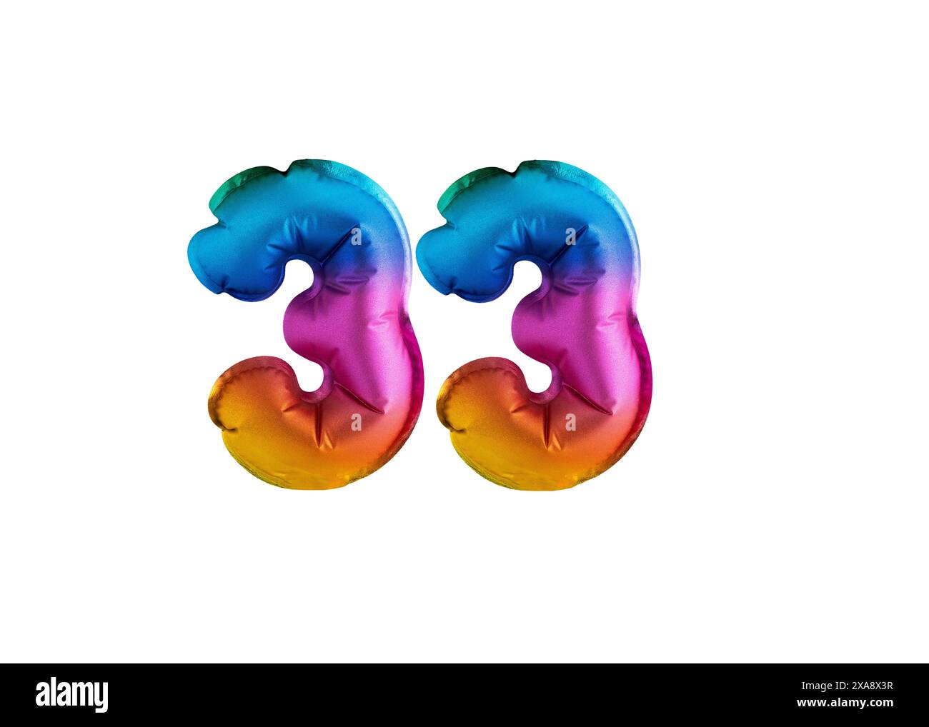 Multicolored balloon for number 33 celebration. Happy birthday on white ...