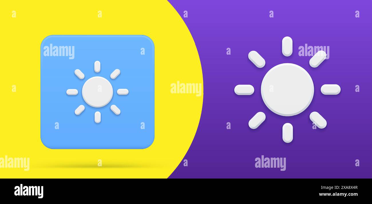 Simple sun brightness contrast 3d button icon set vector illustration ...