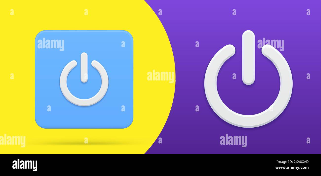 Shutdown press button simple 3d icon set vector illustration. On and ...