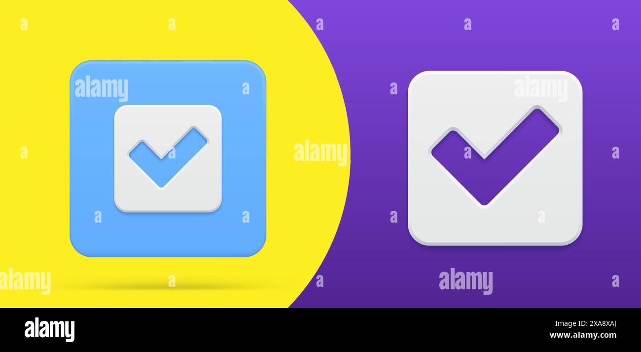 Simple check mark 3d icon squared button set vector illustration ...