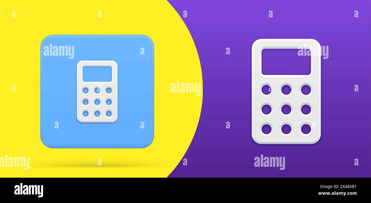 Calculator simple 3d icon squared button set vector illustration. Accounting mathematics ...