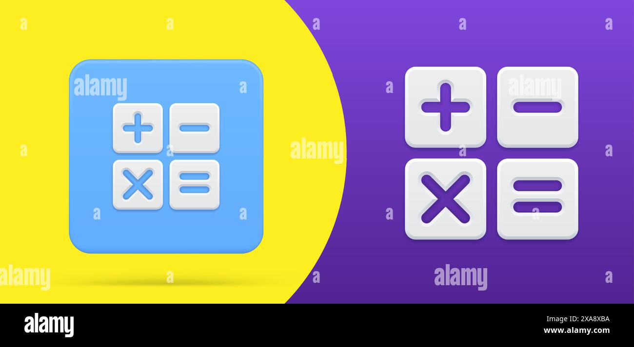 Calculator Mathematic Simple 3d Icon Button Set Vector Illustration Counting Display Keyboard