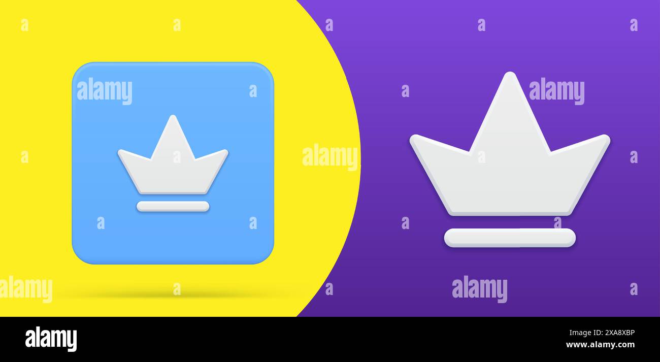 Simple crown 3d icon button set vector illustration. Heraldic symbol of ...