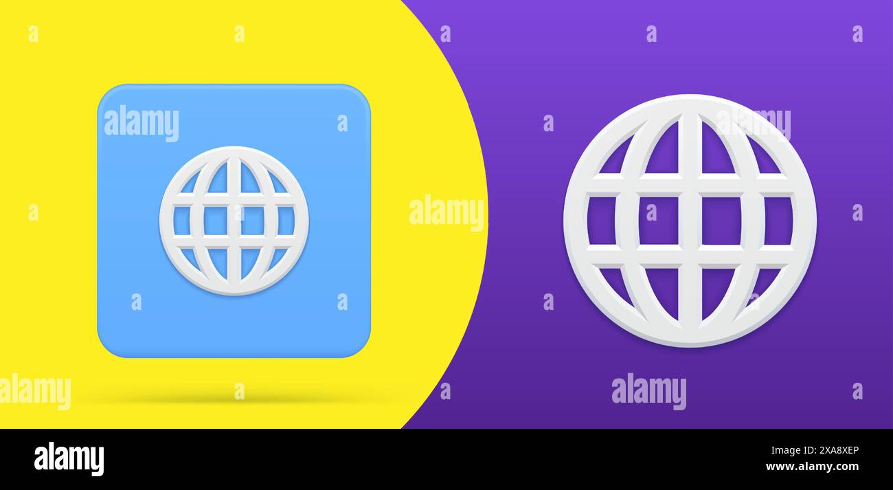 Internet global planet Earth grid round badge button 3d icon set vector ...