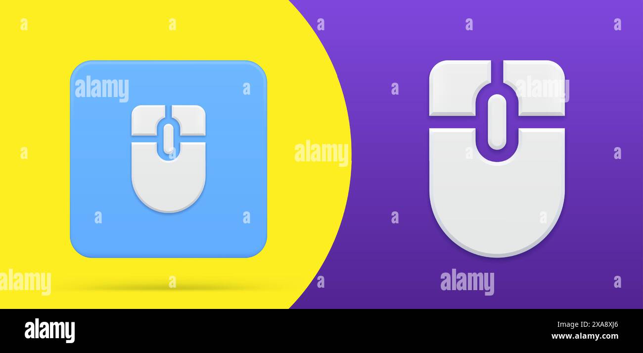 Computer mouse top view simple 3d icon squared button set vector ...