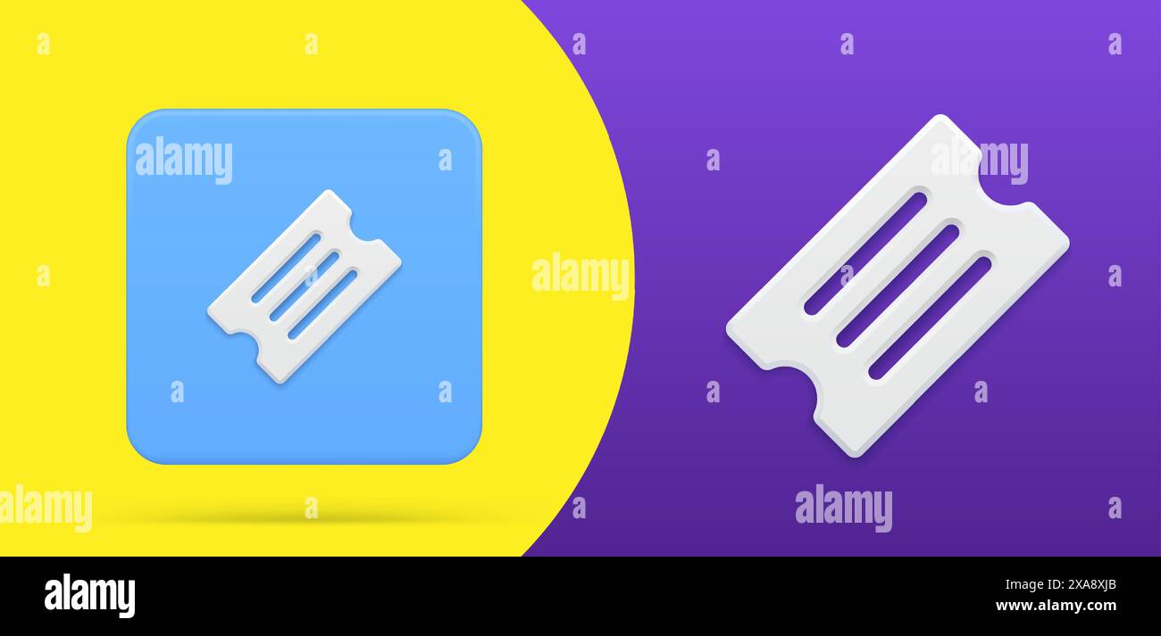 Simple ticket icon ui design 3d button set vector illustration. Paper ...
