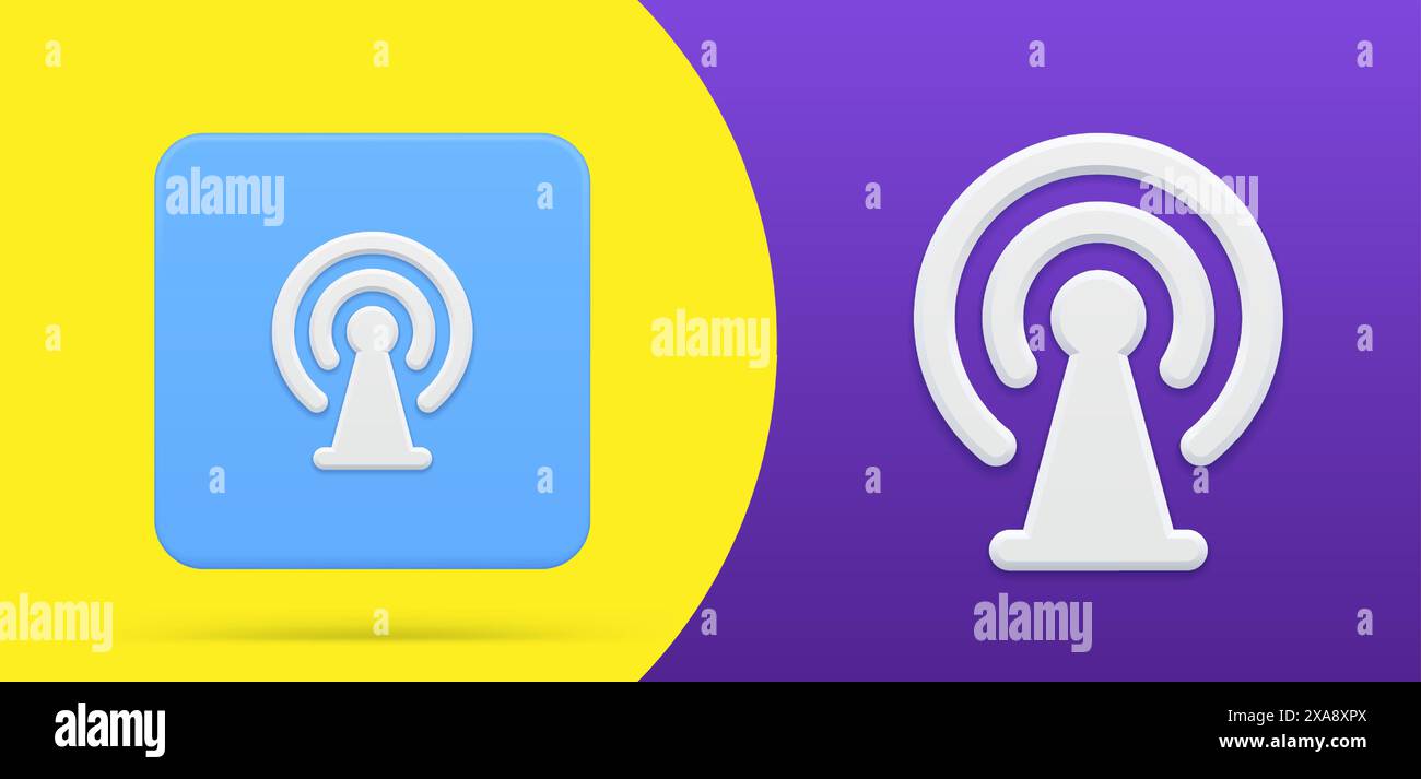 Cell tower range energy wave networks broadcasting simple 3d icon ...