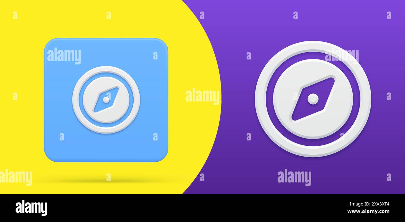 Simple compass 3d icon button set vector illustration. Cartography equipment for finding ...