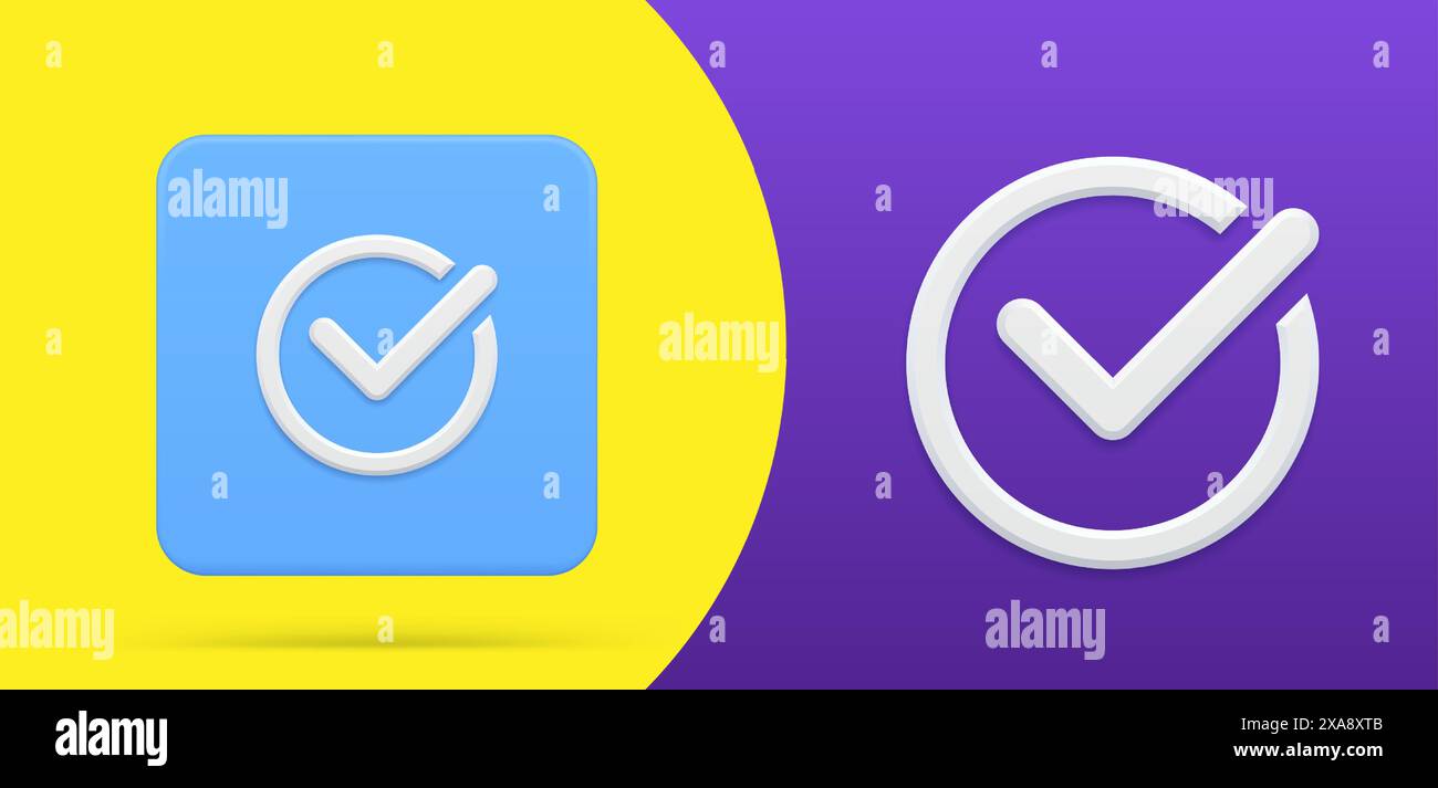 Simple check mark circle thin frame 3d icon set button vector ...