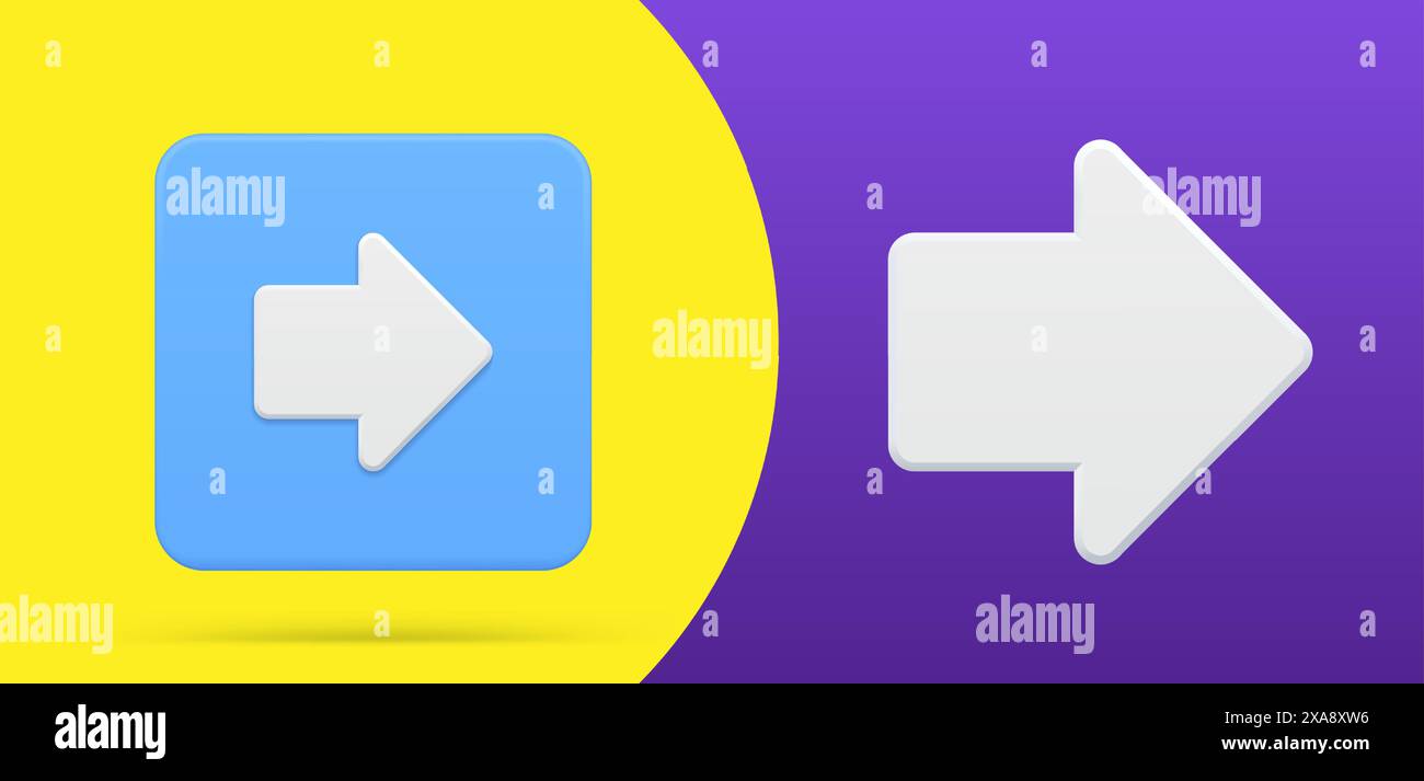 Classical arrow pointing right direction simple 3d icon button set vector illustration. Symbol ...