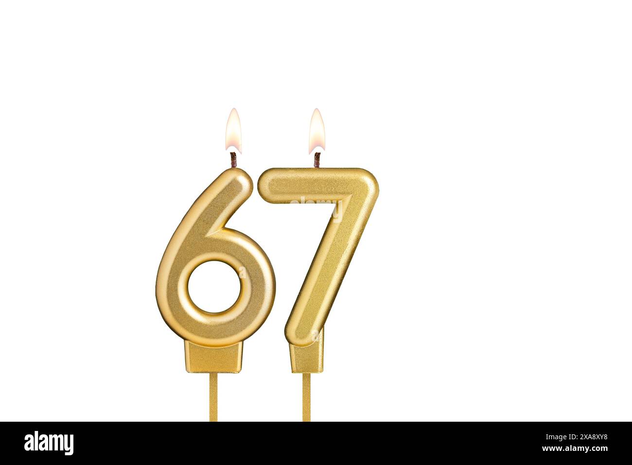 Birthday candle number 67 on white background Stock Photo - Alamy
