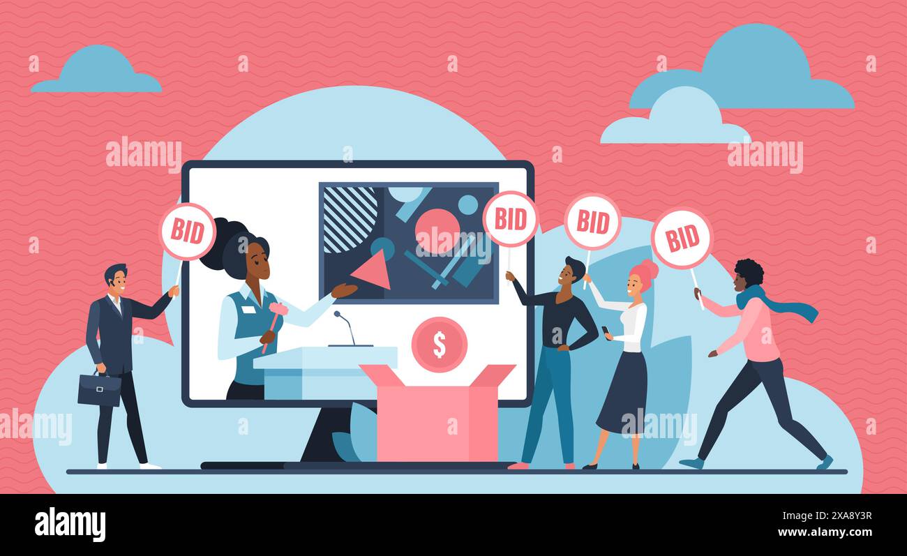 Online auction, public bidding competition process for valuable art ...