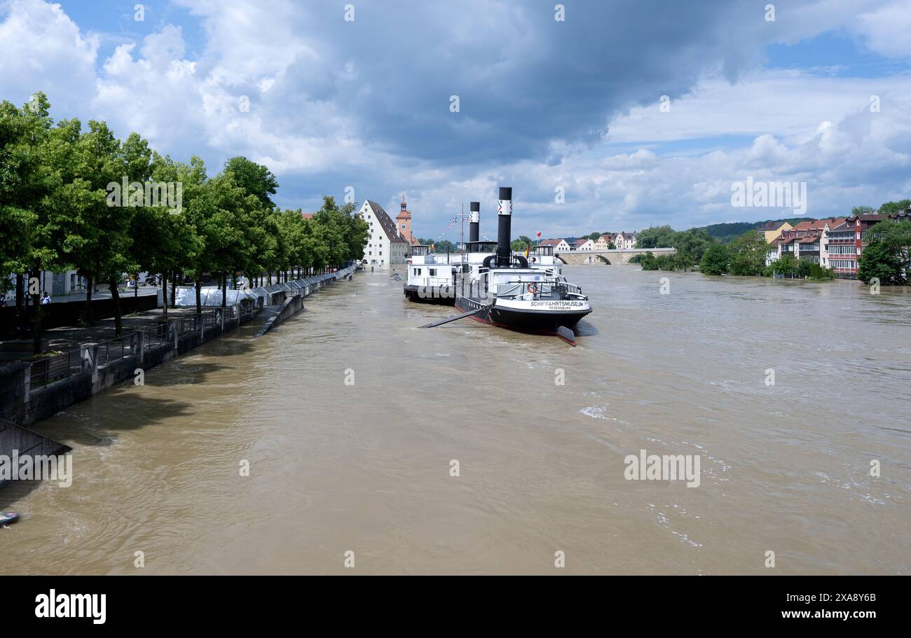Regensburg, Germany. 05th June, 2024. A ship from the Danube Maritime ...