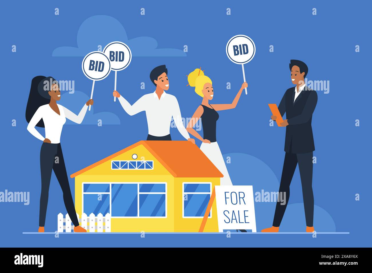 House for sale at auction, competitors bidding to buy real estate. Tiny ...